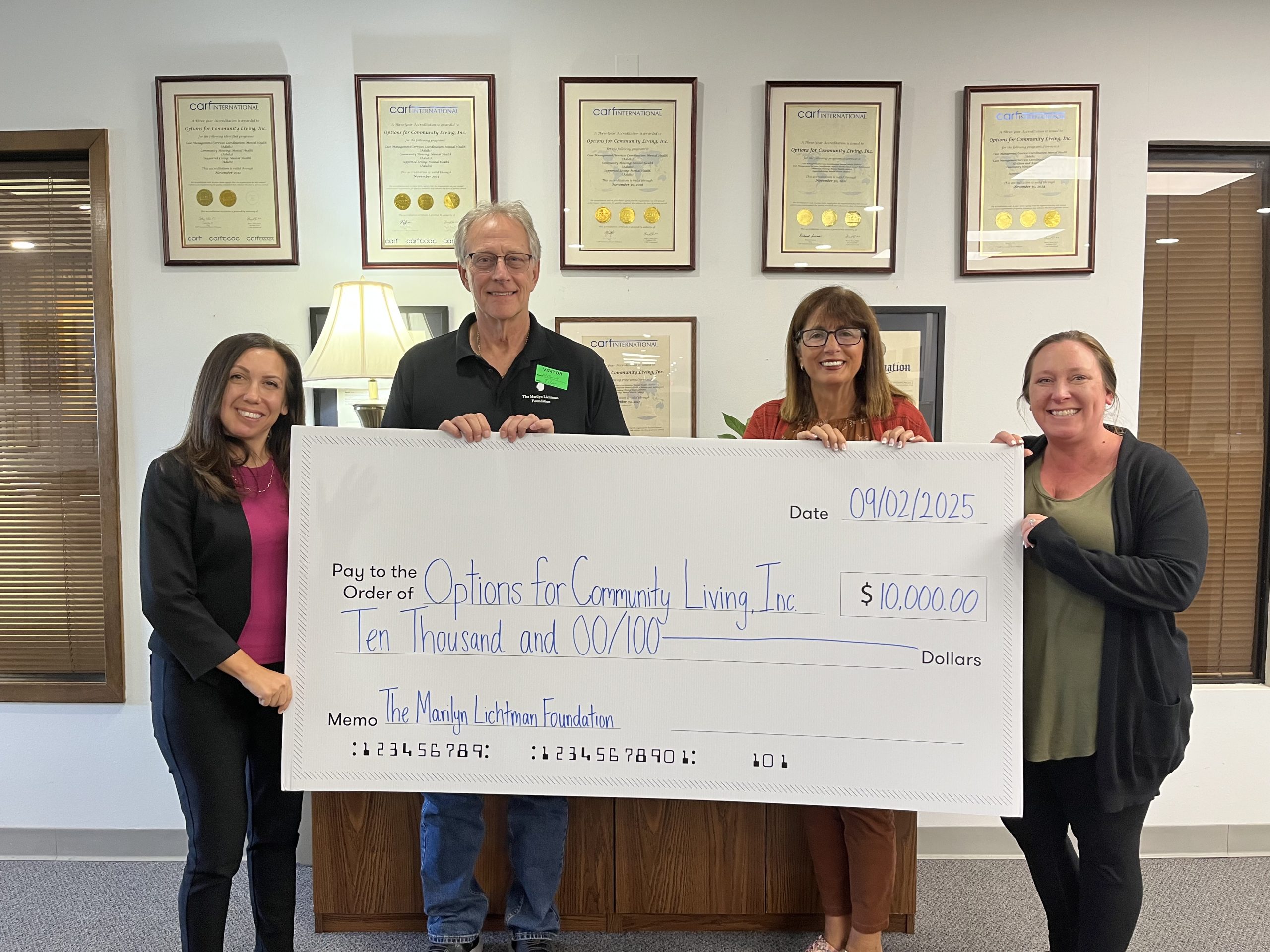 Options for Community Living Receives $10,000 Grant from The Marilyn ...